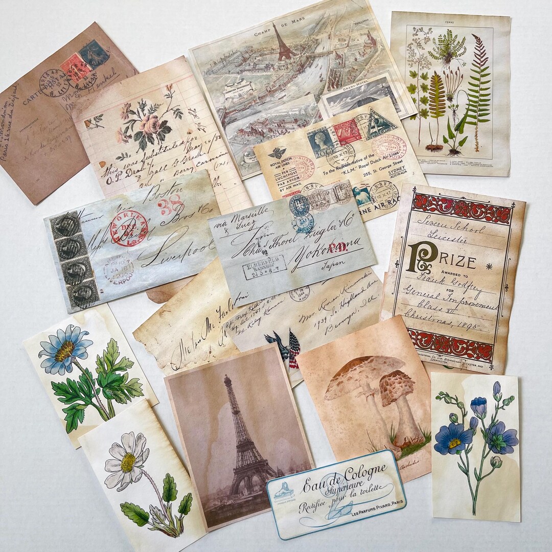 Printed Vintage Theme Ephemera on Tea Dyed Papers - Etsy