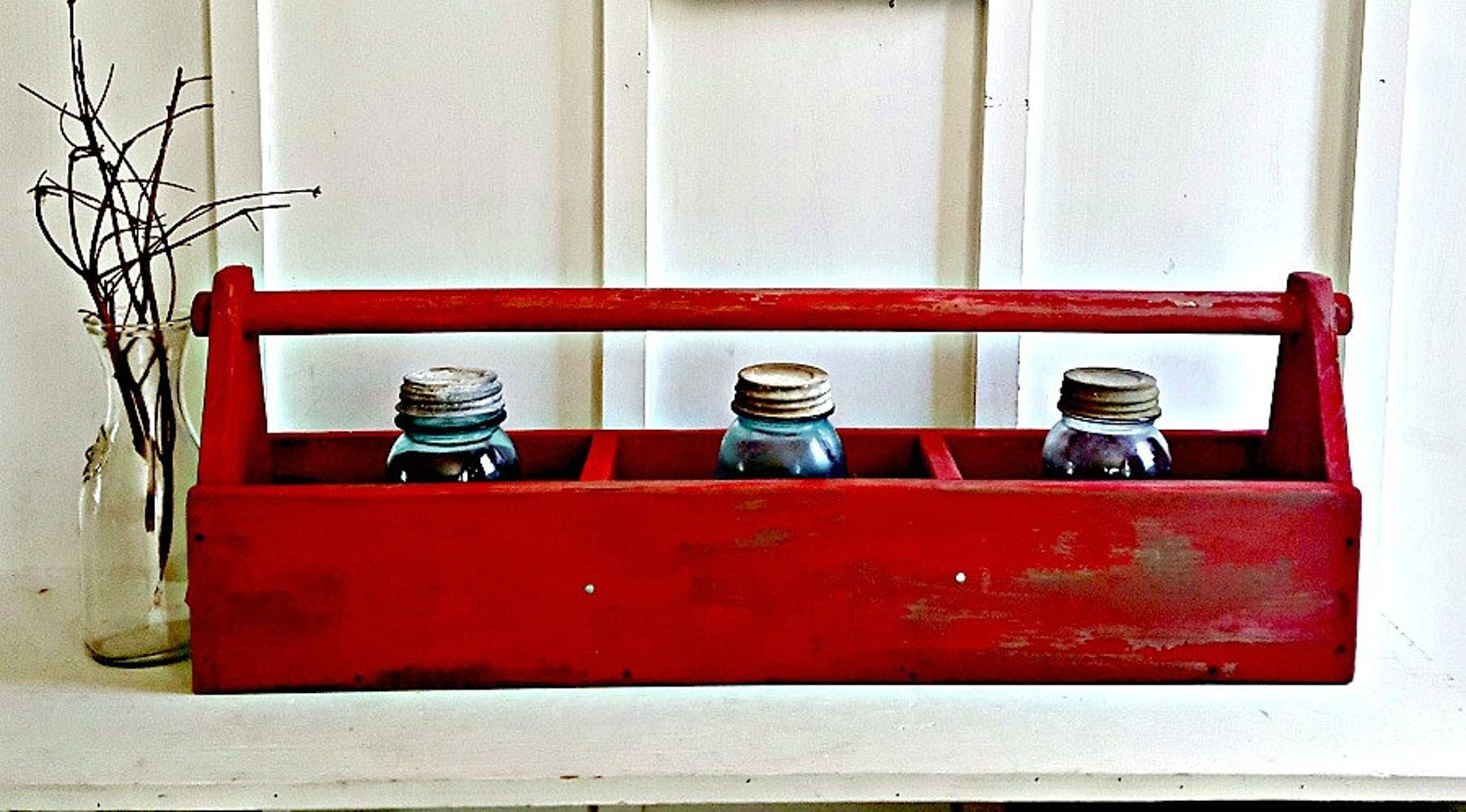 Vintage Rustic Toolbox Vintage. Wood. Red. Farmhouse Toolbox. - Etsy