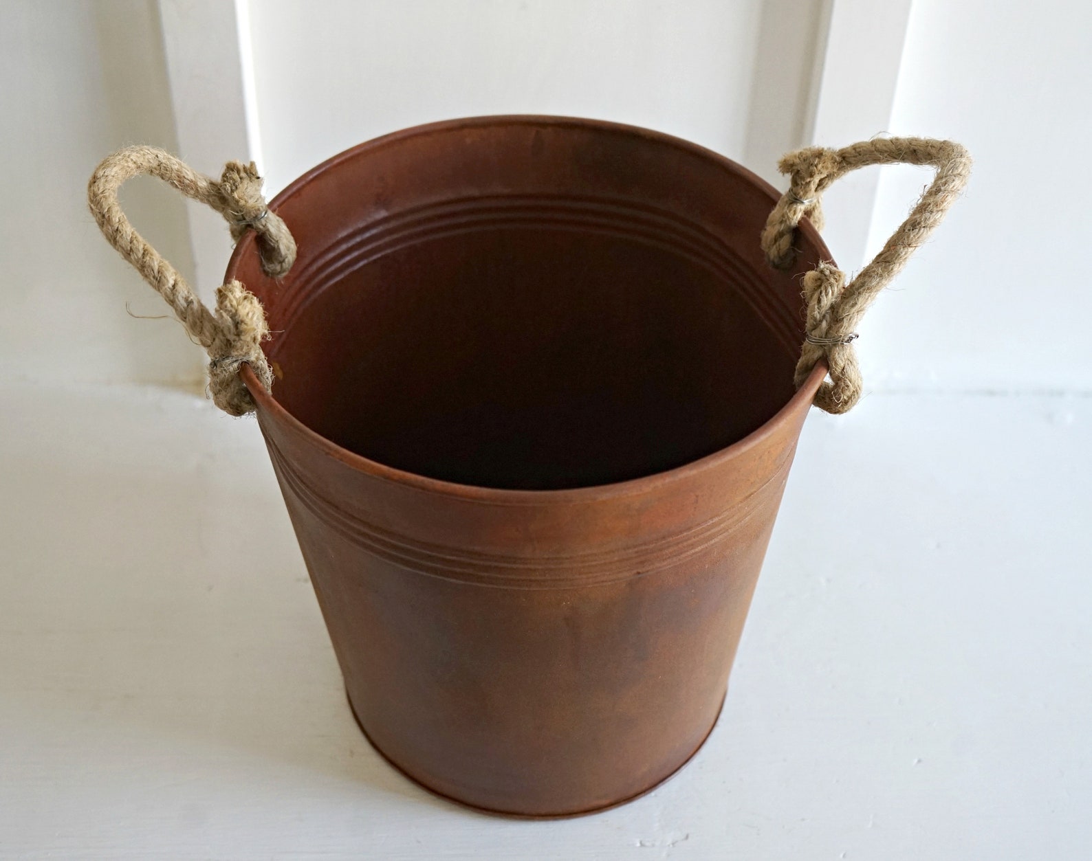 Rustic Metal Bucket. Wastebasket. Storage Bin. Planter. Jute - Etsy