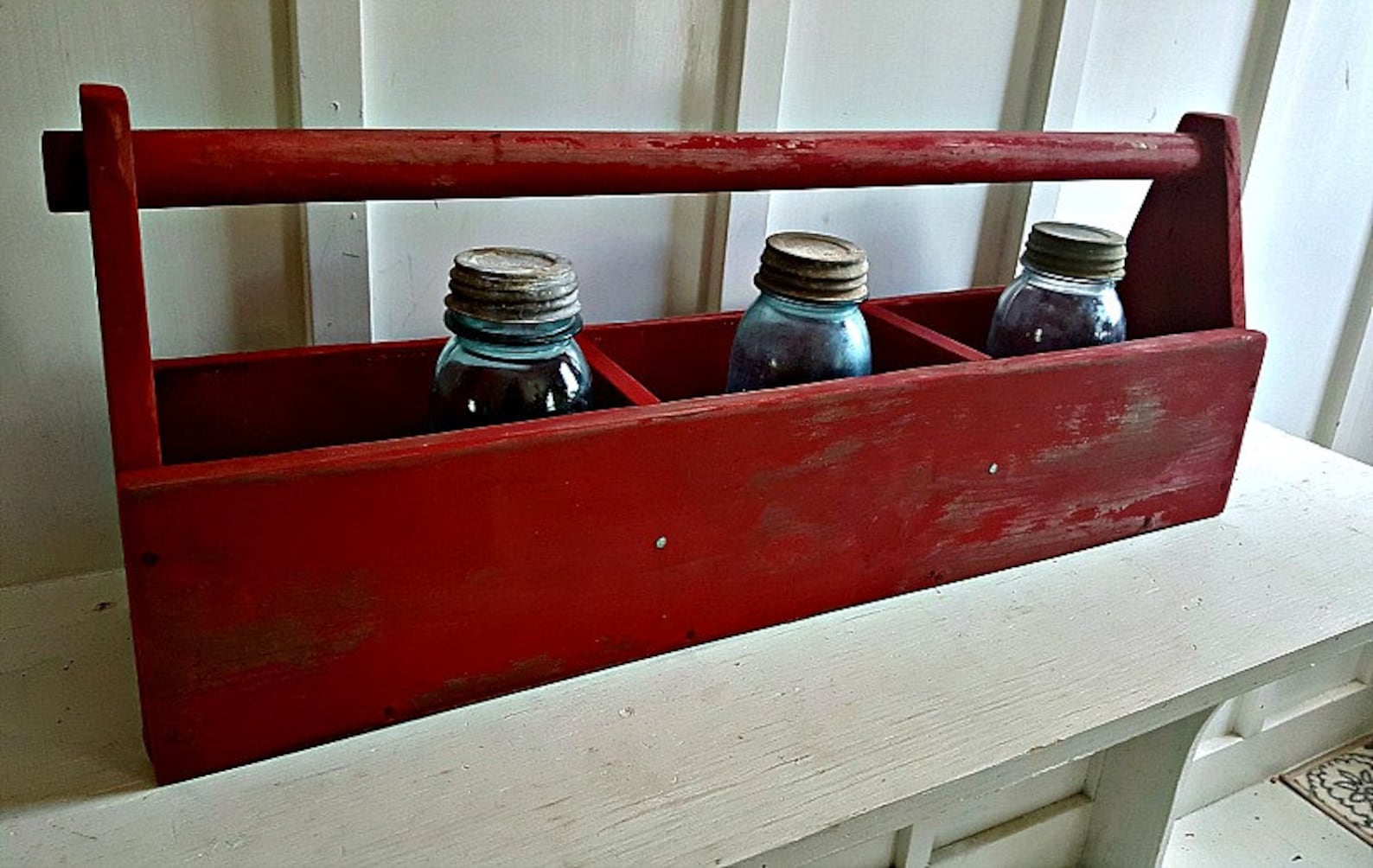 Vintage Rustic Toolbox Vintage. Wood. Red. Farmhouse Toolbox. - Etsy
