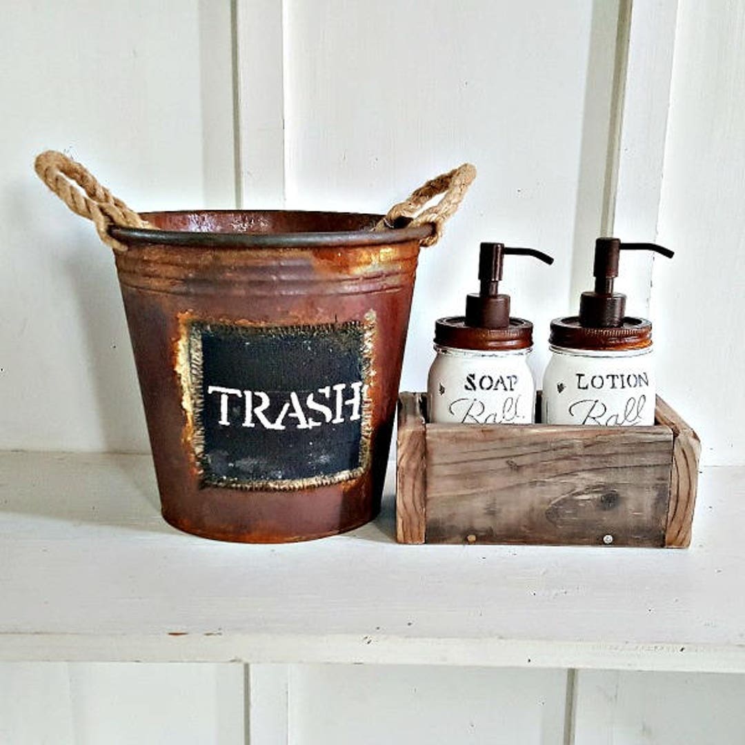 Rustic Mason Jar Bathroom Set. WHITE. Mason Soap Dispenser Set. Mason ...