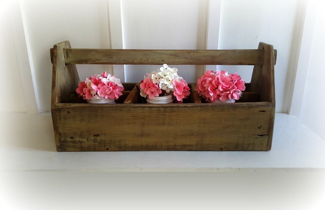 Rustic Wood Caddy. Natural Wood. GREEN. Farmhouse Wood Centerpiece ...