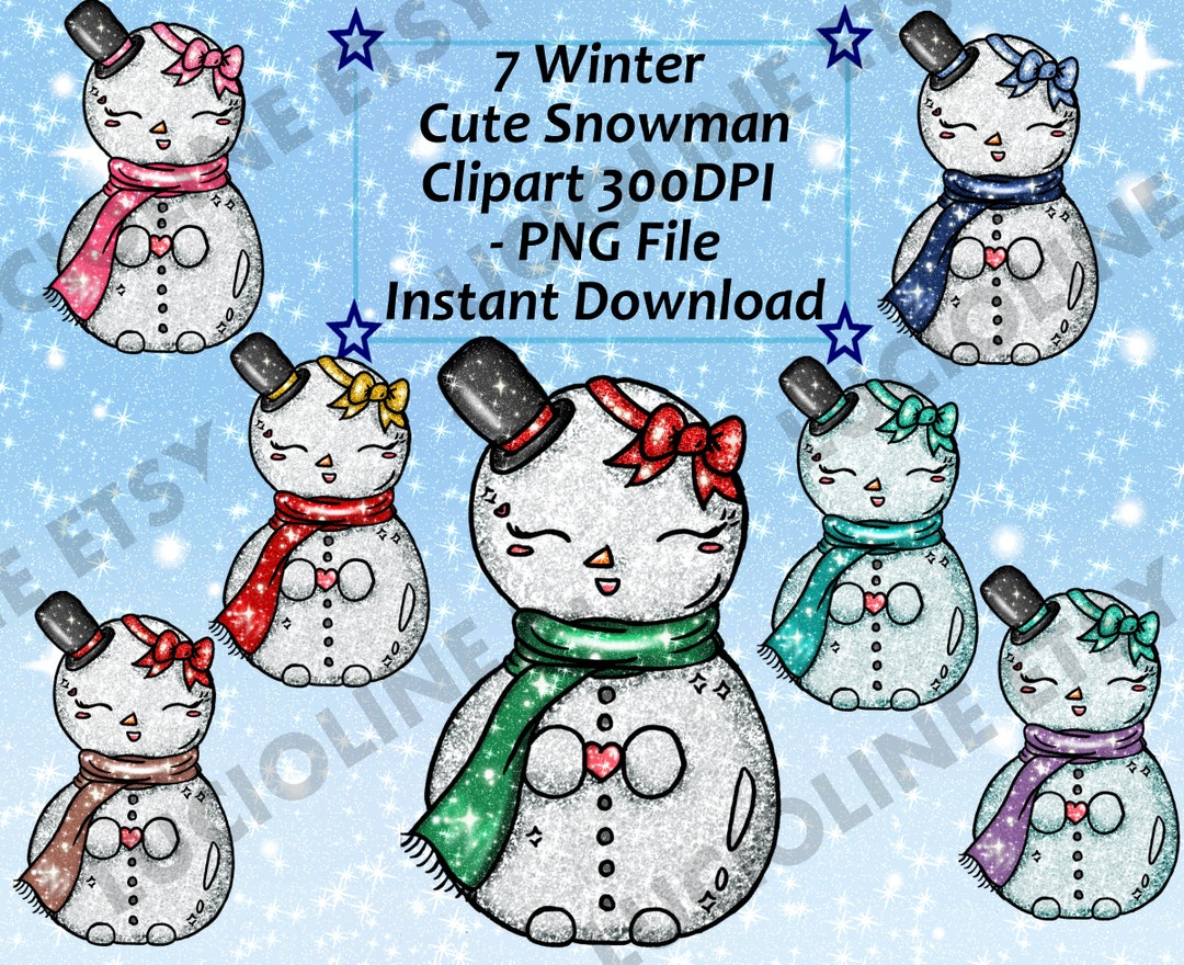 Winter Clipart Chibi Winter Snowman X7 PNG 300dpi Kawaii Snowmen Winter ...