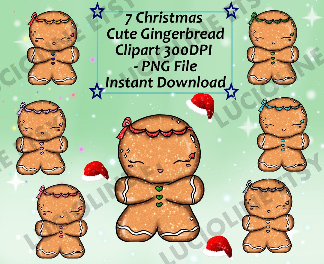 Christmas Clipart] Gingerbread Man X7 PNG 300dpi Kawaii Gingerbread ...