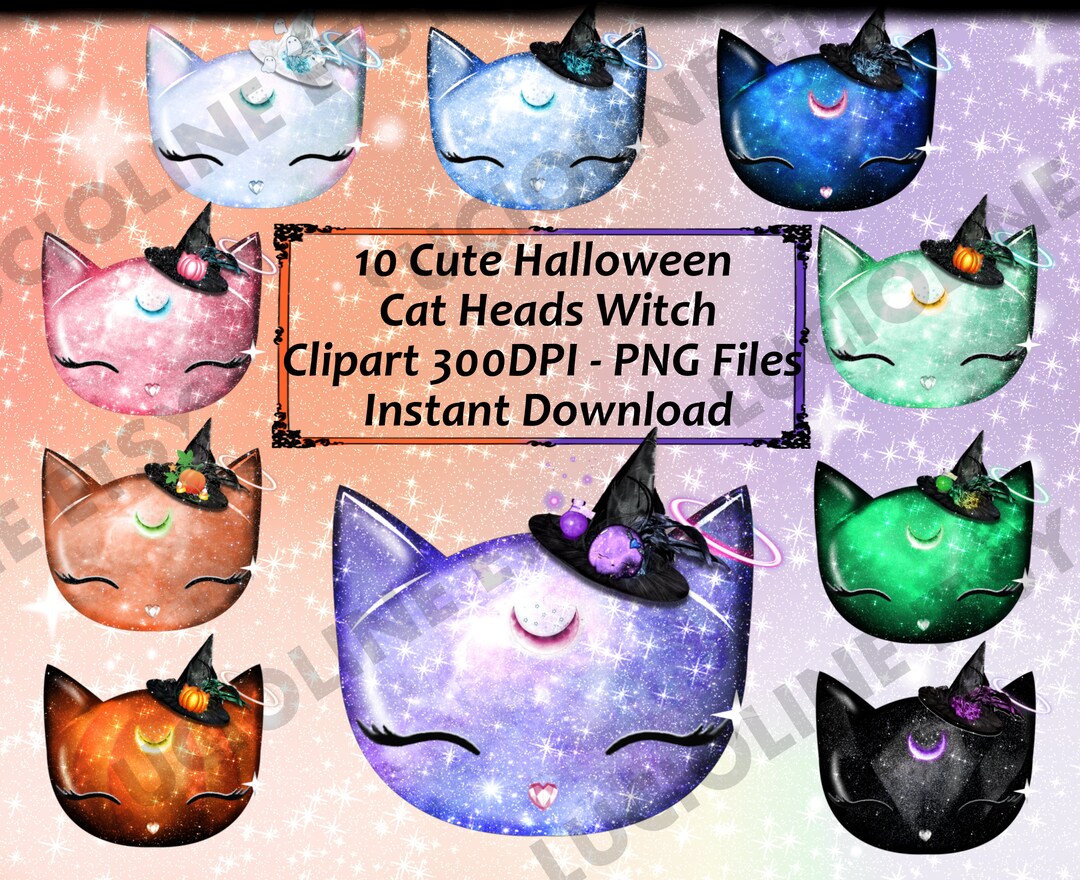 Halloween Clipart] Witch Cats Fantasy X10 PNG 300dpi Kawaii Galaxy ...