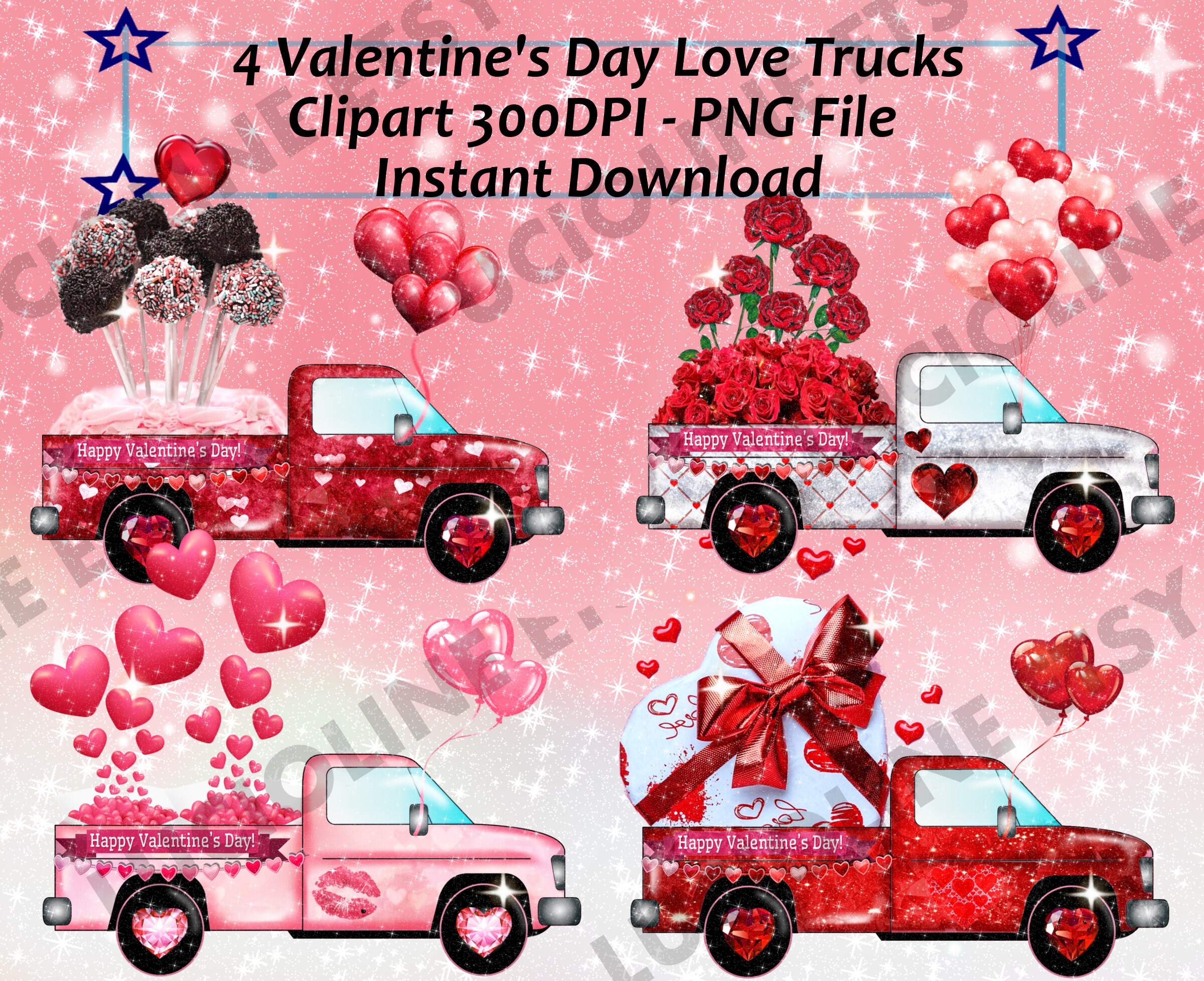 Valentine' Day Clipart Love Truck X4 PNG 300dpi Truck Red - Etsy