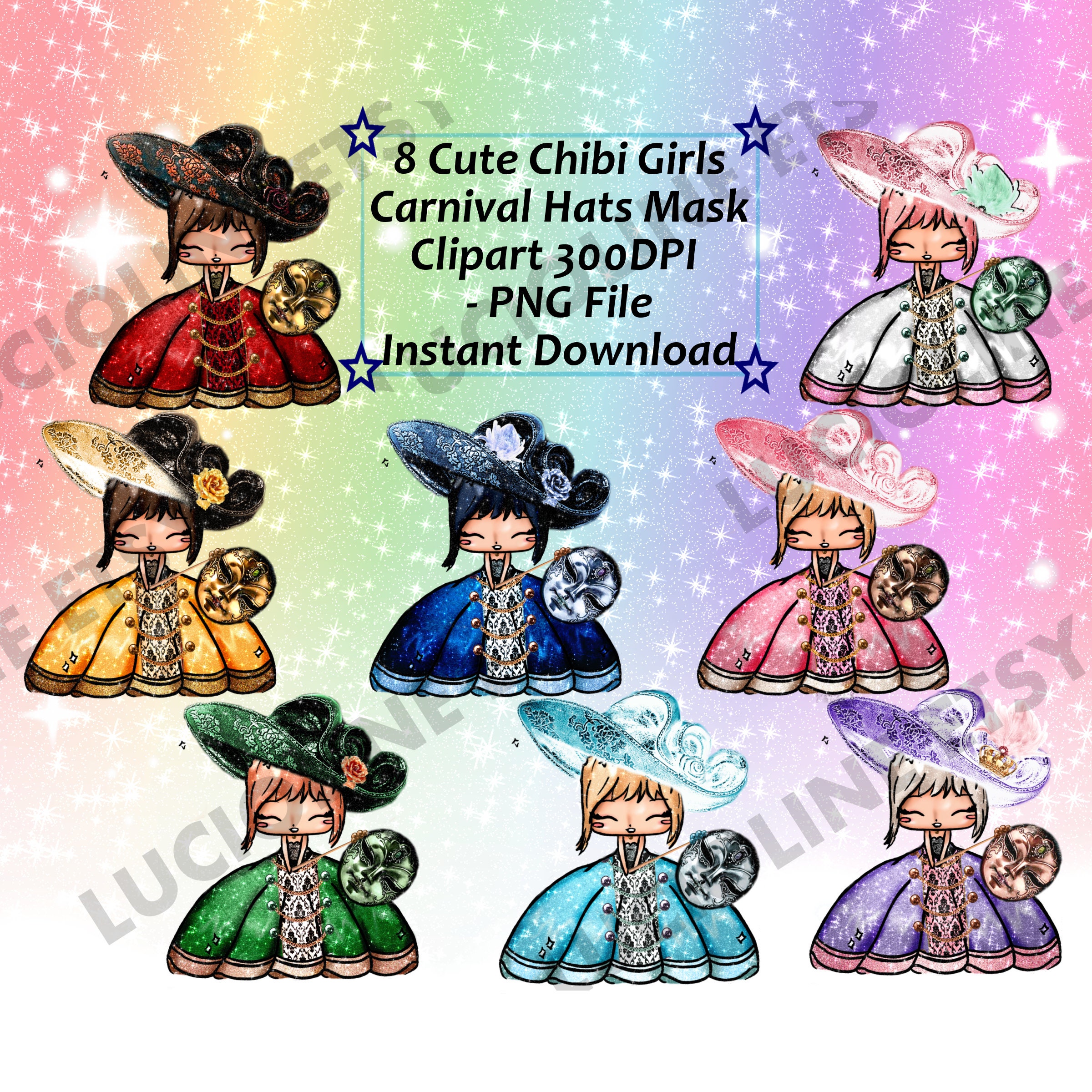 Carnival] Clipart Dress Chibi Hats X8 PNG 300dpi Anime Girl Carnival ...