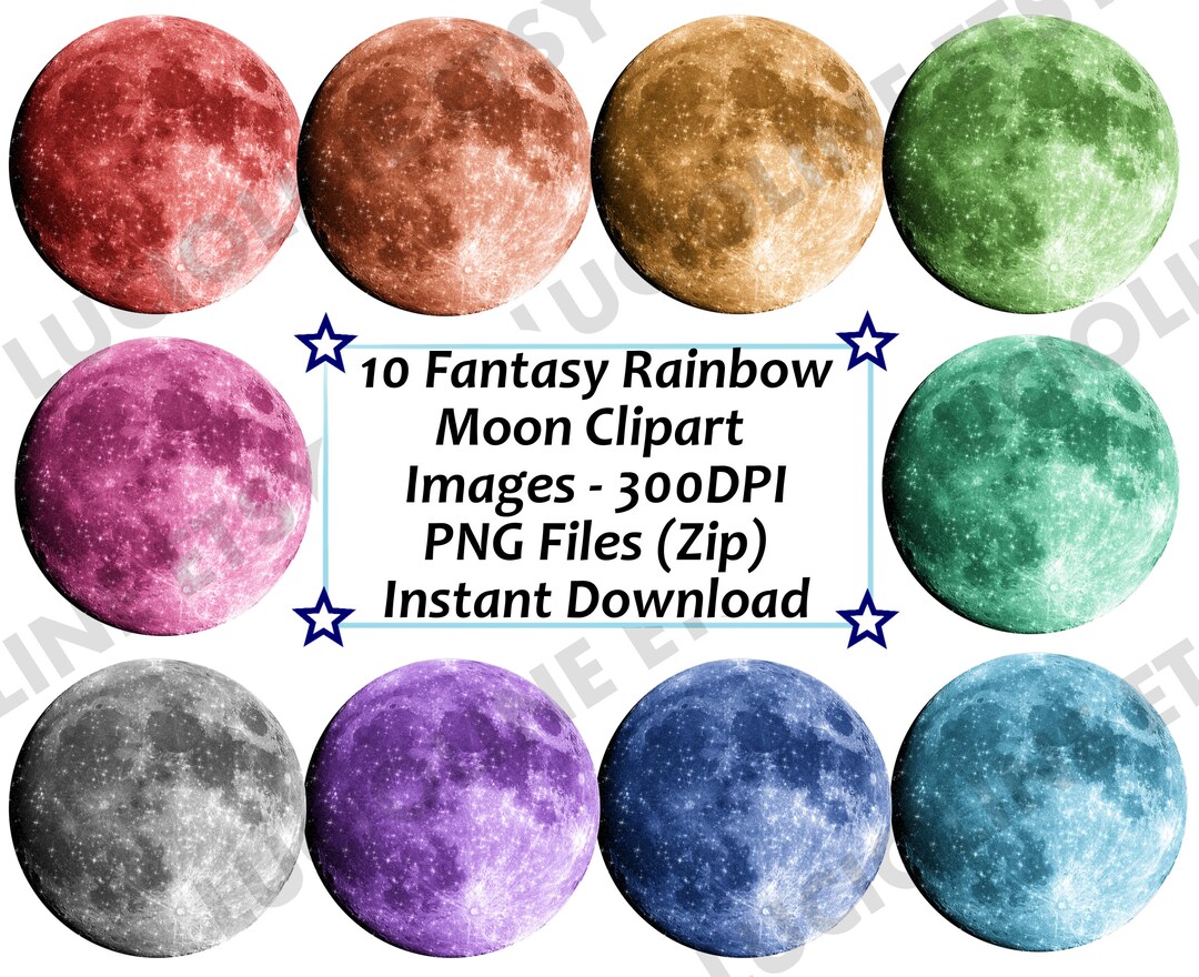 Rainbow Moon X10 Clipart PNG 300dpi Lune Space Universe Galaxy - Etsy
