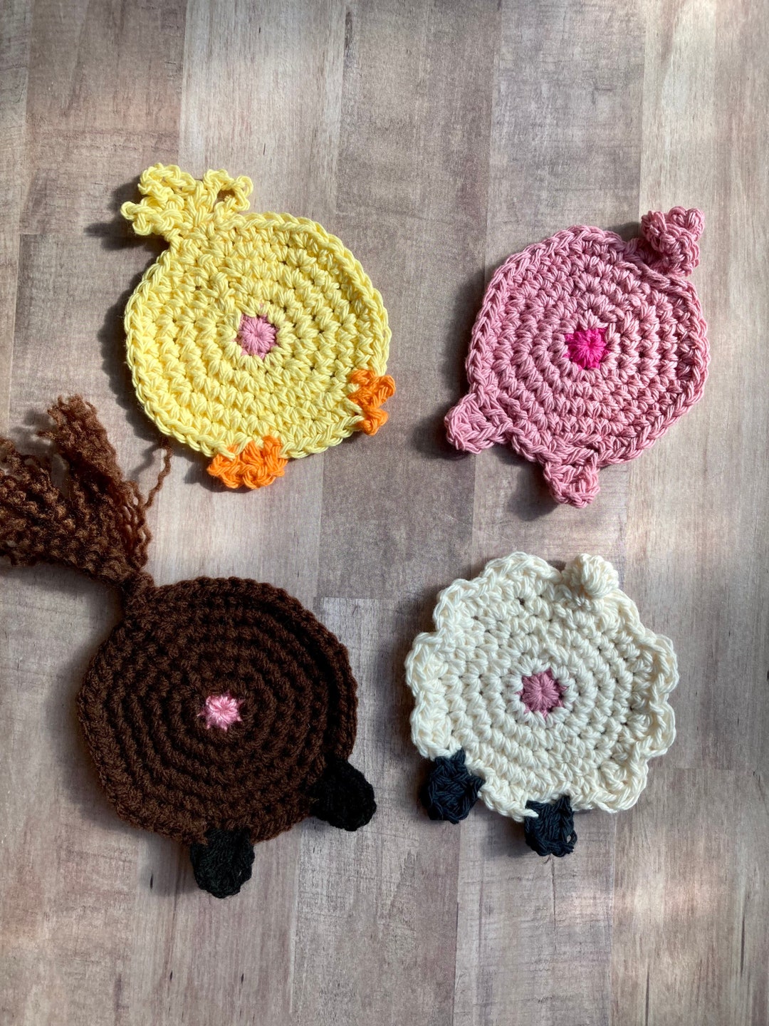 Crocheted Coasters - Barnyard Butts - Pig Duck Horse Sheep - Funny ...
