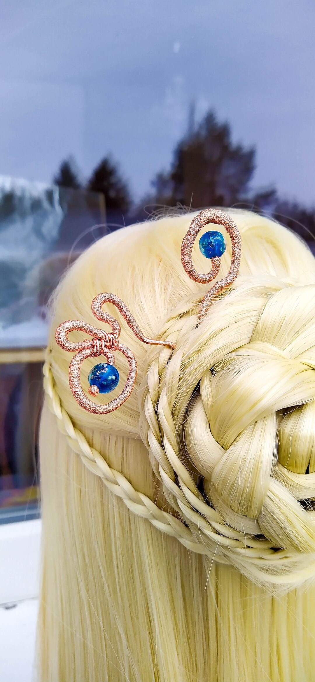 Cute Hair Stick With Blue Bead, Hair Stick Barrette, Hair Sticks for ...