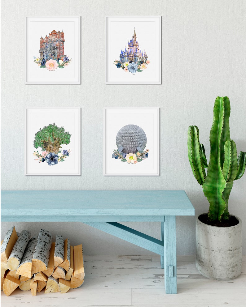 Walt Disney World Set of 4 Prints of (1 of Each of the Main Park Icons ...