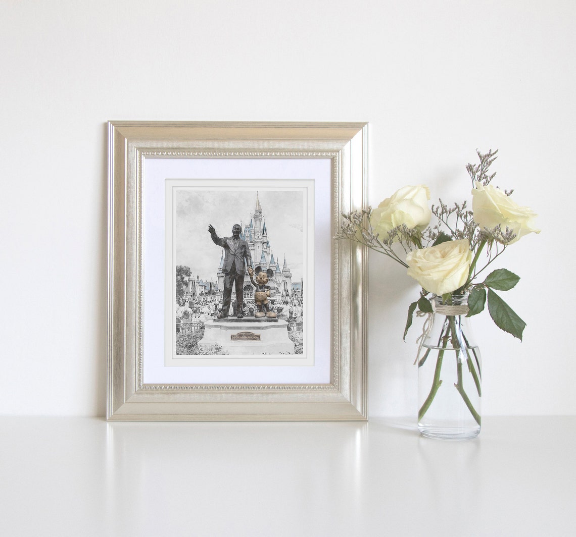 Walt Disney Partner Statue Sketch Art Print Featuring - Etsy