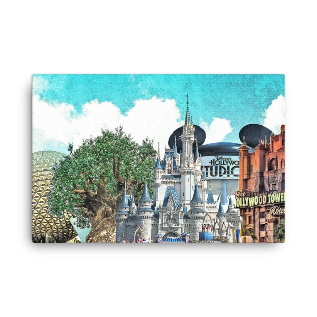 Canvas Disney Print: Watercolor Park Symbols Canvas Wrapped Print ...