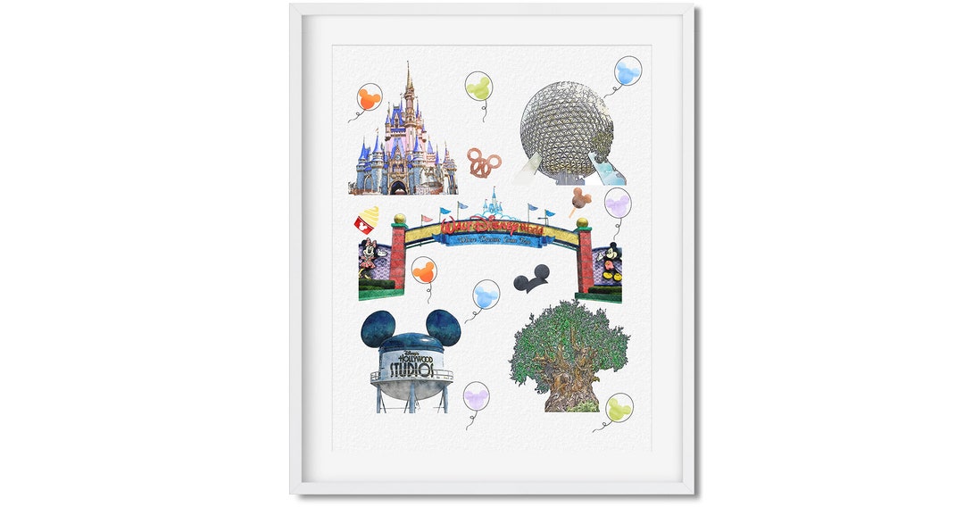 24x18 or 36x24 Walt Disney World Watercolor Park Symbols, Fun Disney ...