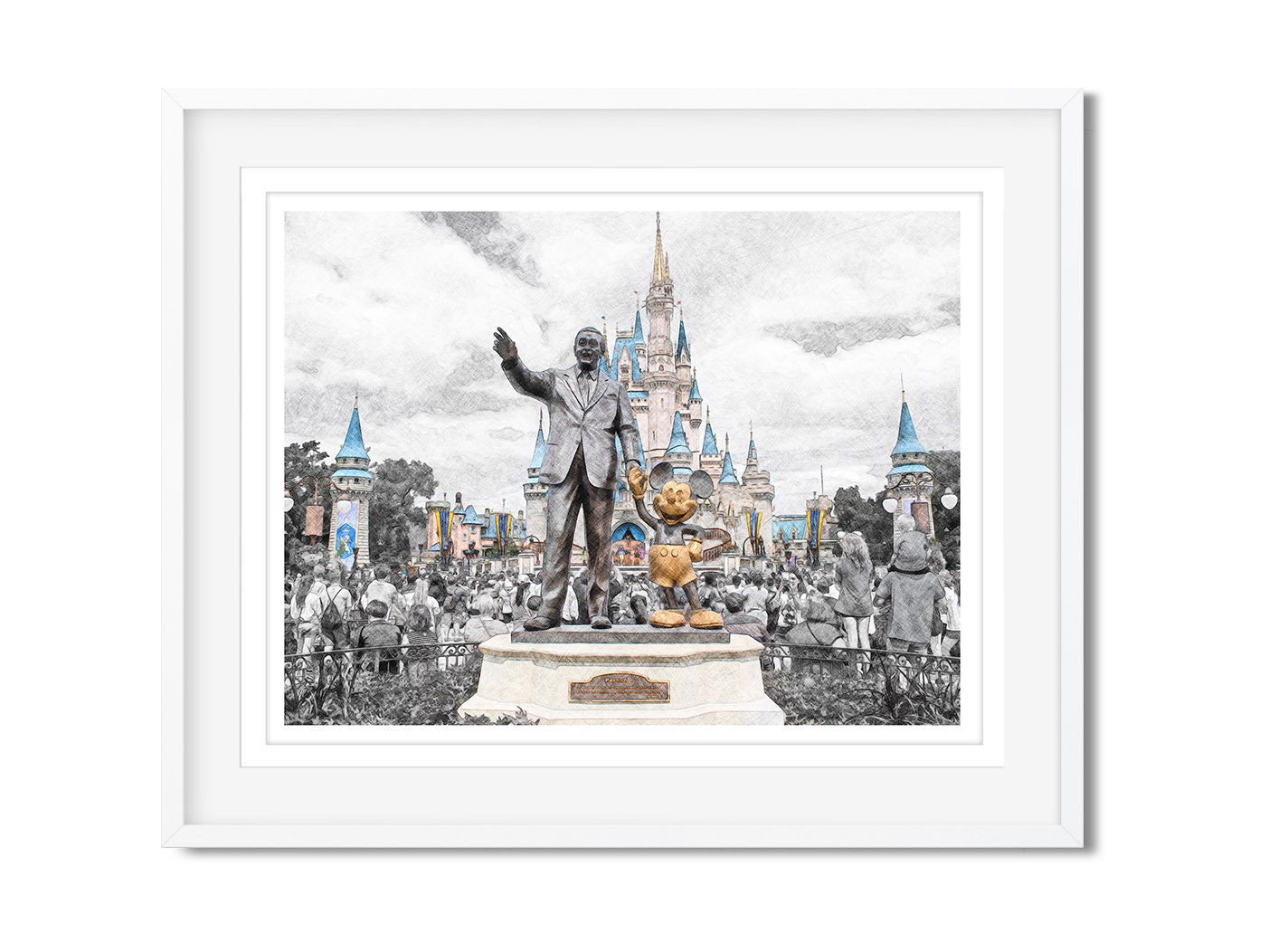 Walt Disney Partner Statue Sketch Art Print horizontal - Etsy