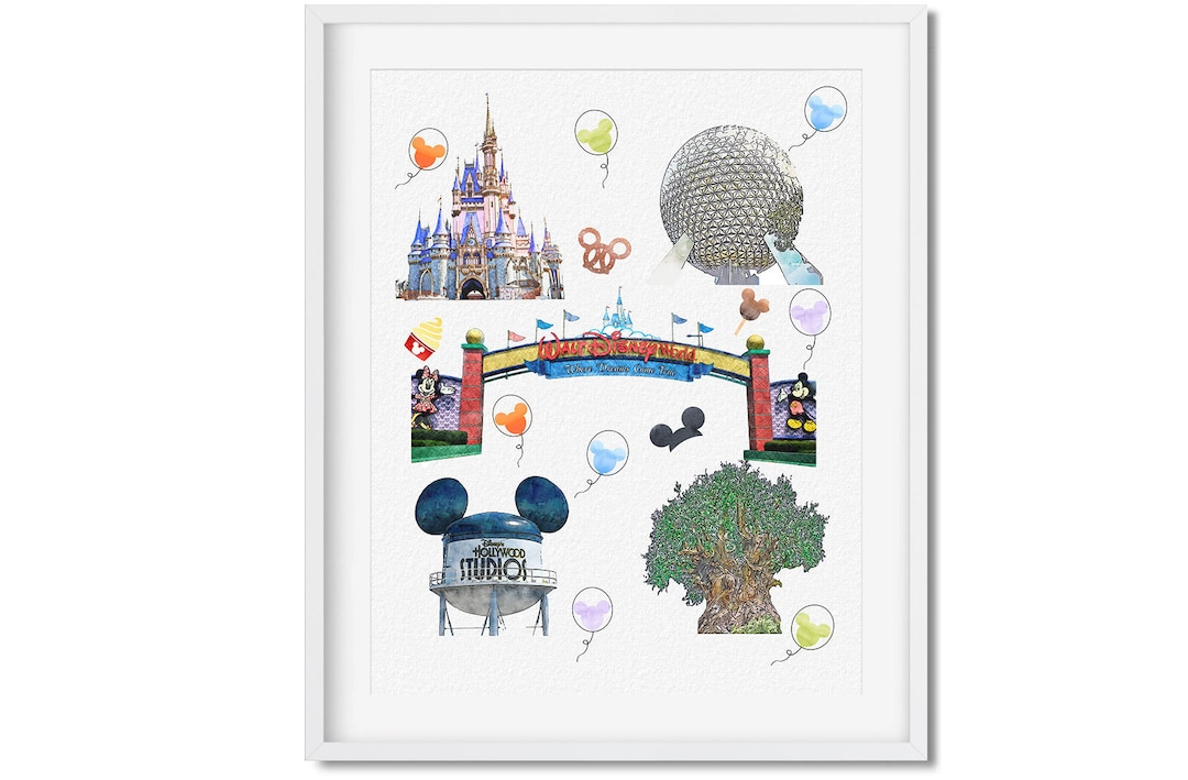 Walt Disney World Watercolor Park Symbols, Fun Disney Park Print ...