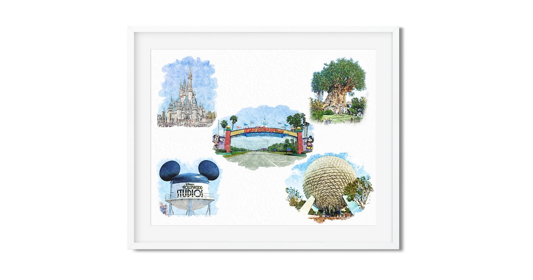 Watercolor Walt Disney World Resort Icons Art Print - Great for Disney ...