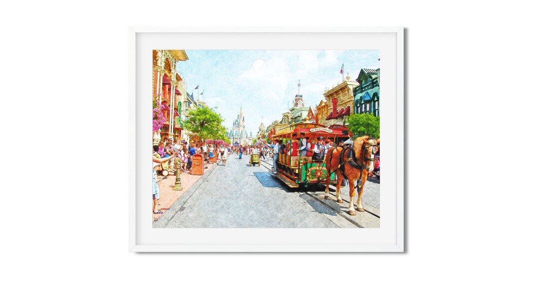 Walt Disney World Magic Kingdom Main Street Sketch Art Print, Disney ...