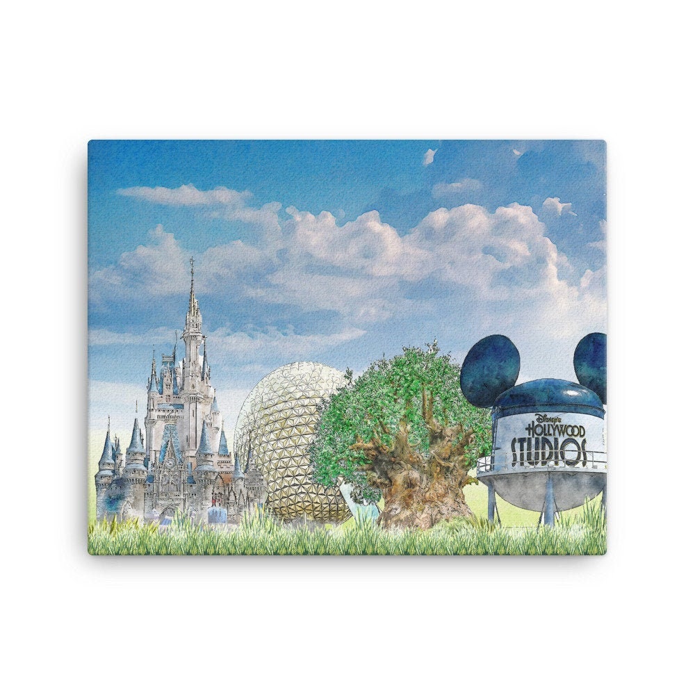 Canvas Disney Print: Walt Disney World Watercolor Park Symbols CANVAS ...