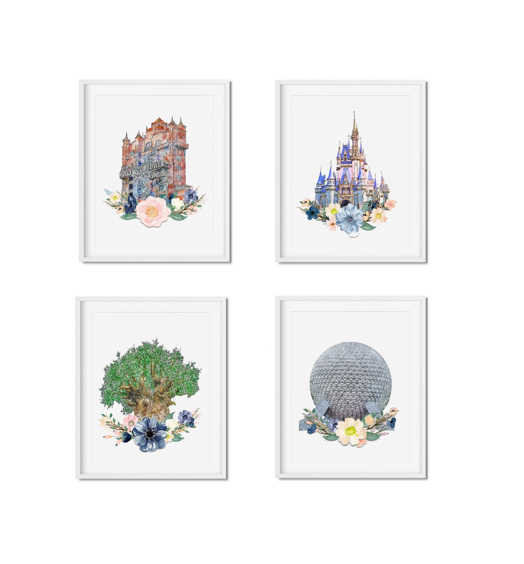 Walt Disney World Set of 4 Prints of (1 of Each of the Main Park Icons ...
