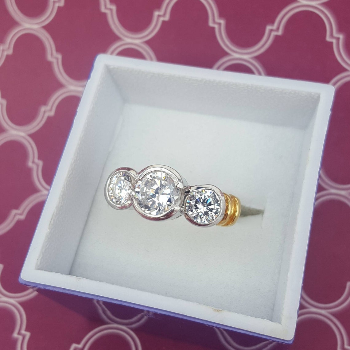 Vintage 90s Sterling Silver Engagement Ring Two Tone | Etsy