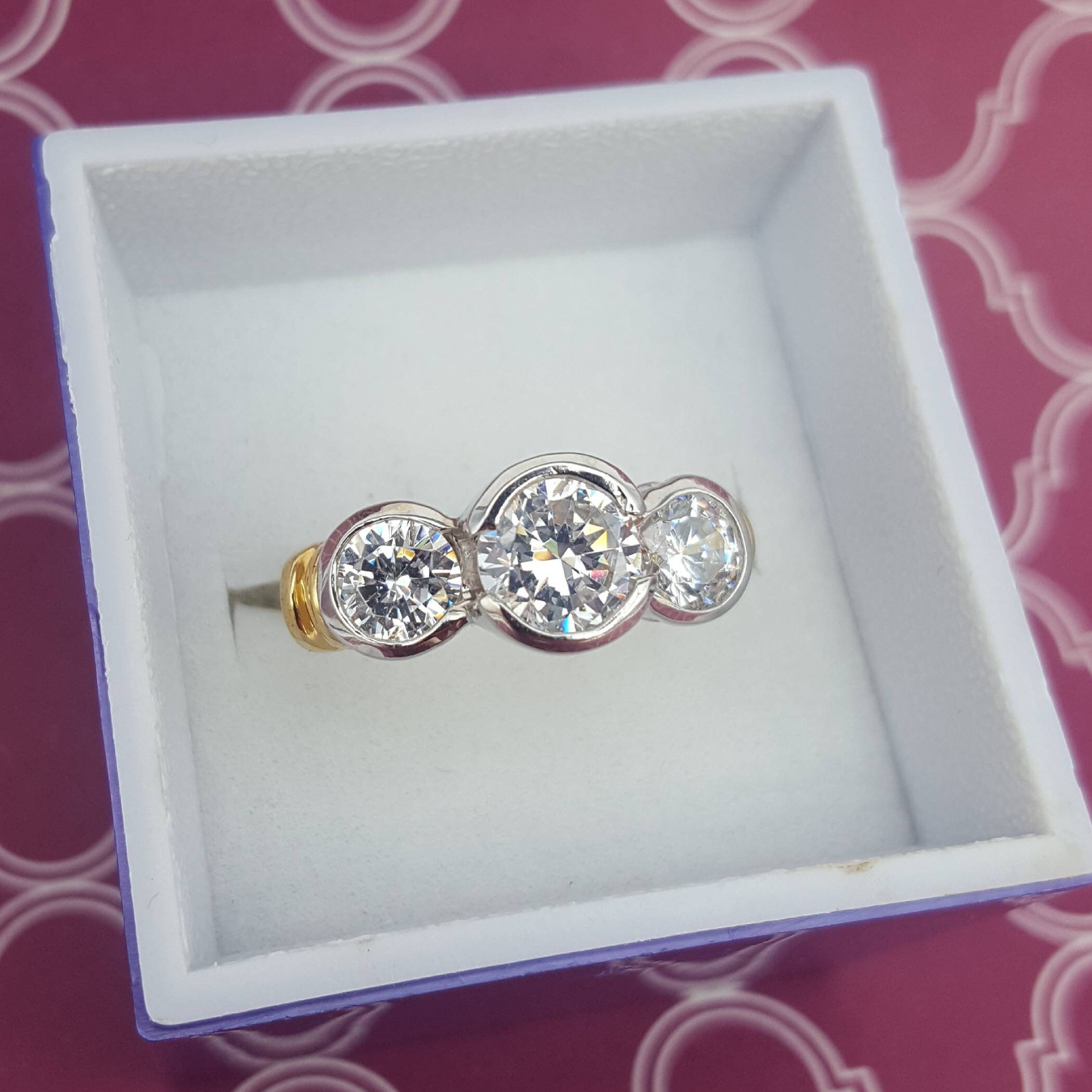 Vintage 90s Sterling Silver Engagement Ring Two Tone | Etsy