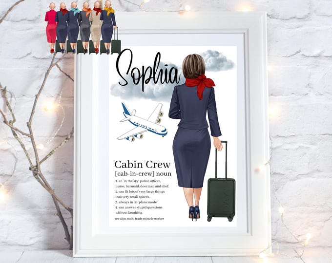 Personalised Custom Cabin Crew Portrait Print - Any Airline - New Job ...