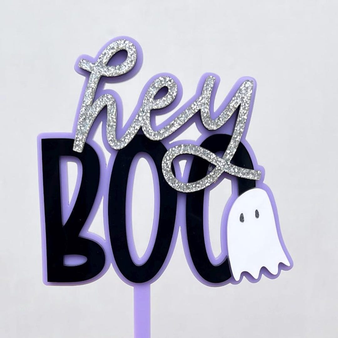 Hey Boo Ghost Cake Topper – Halloween Party Decor, Glitter Silver ...