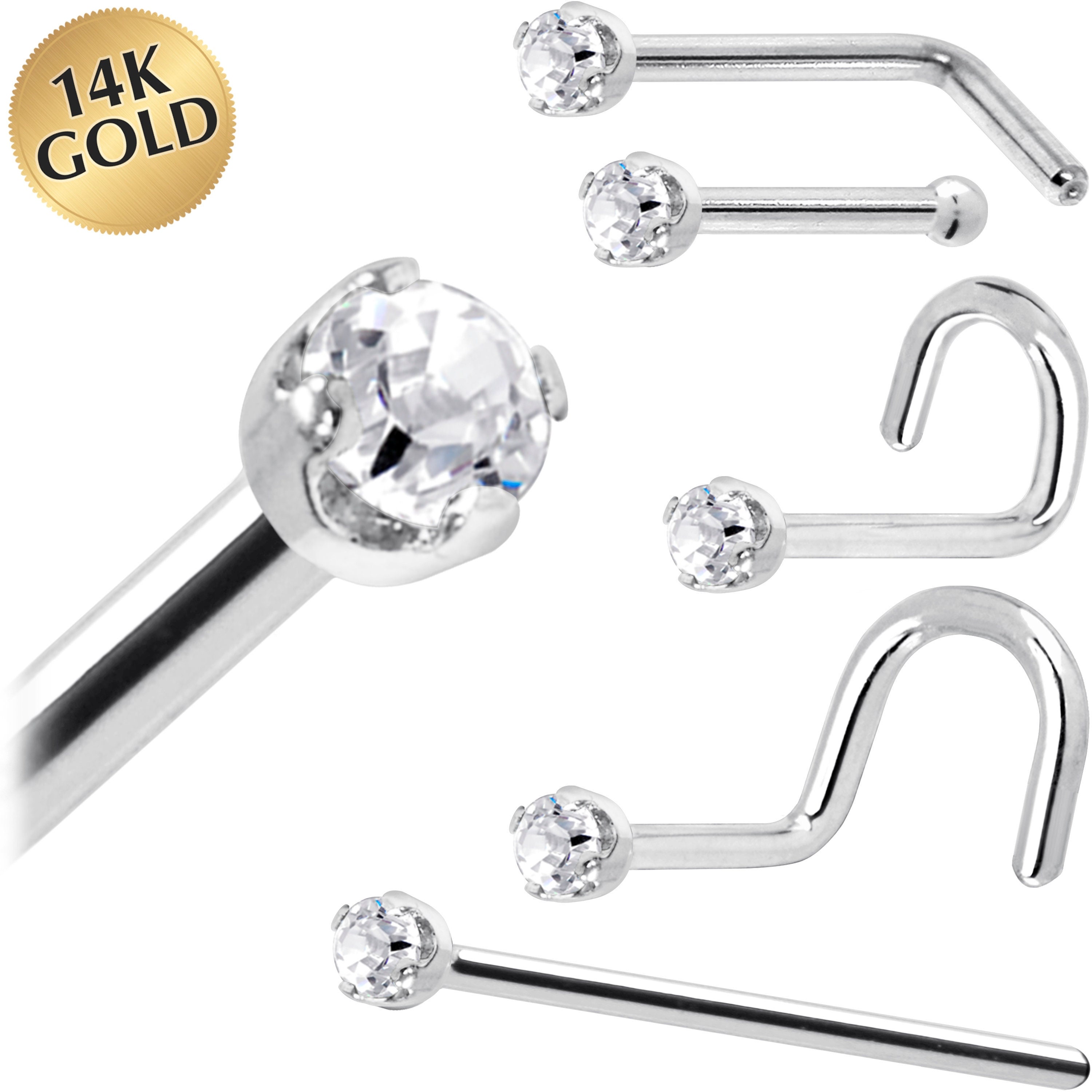 Gold Nose Studs Genuine Diamond Solid 14K Gold Nose Ring Studs by Body ...