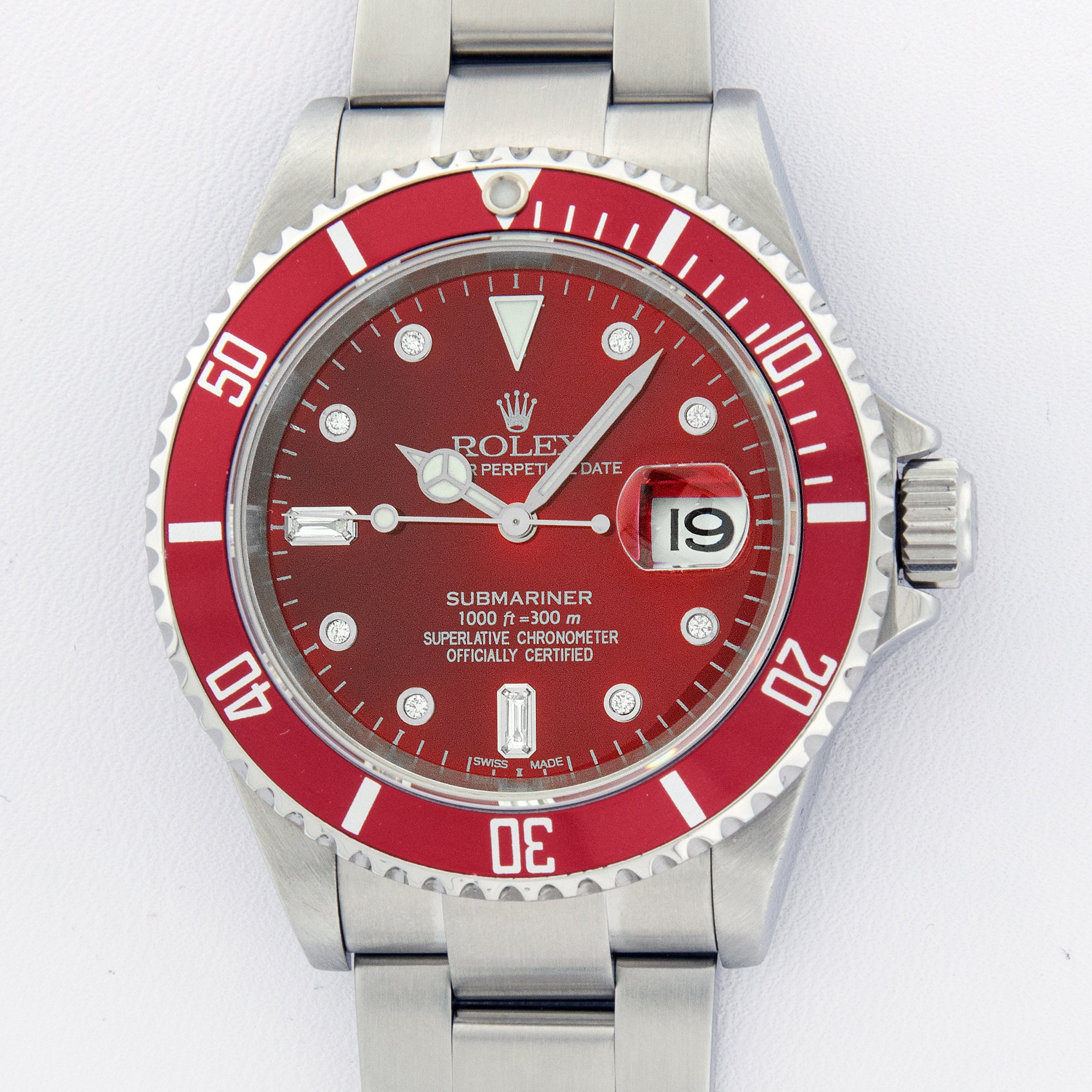 Rolex Mens Submariner Watch Stainless Steel Red Diamond Dial | Etsy