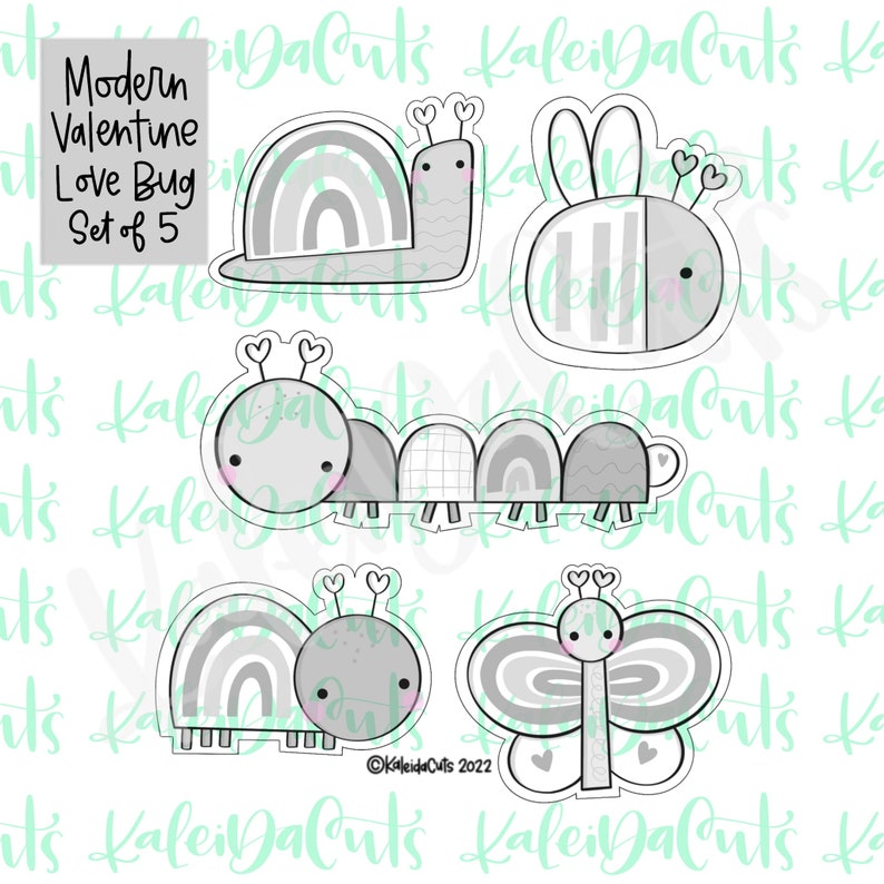 Modern Valentine Love Bug Set of 5 Cookie Cutters - Etsy
