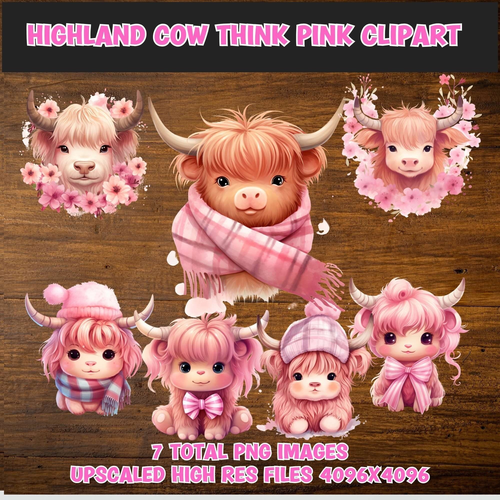 Highland Cow PNG Pink Bundle | Breast Cancer Illustrations| Highland ...