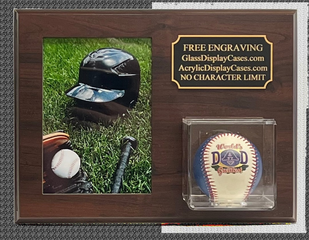 Engraved Baseball Display Case: 4x6 Photo, Cherry or Black Finish Wood ...
