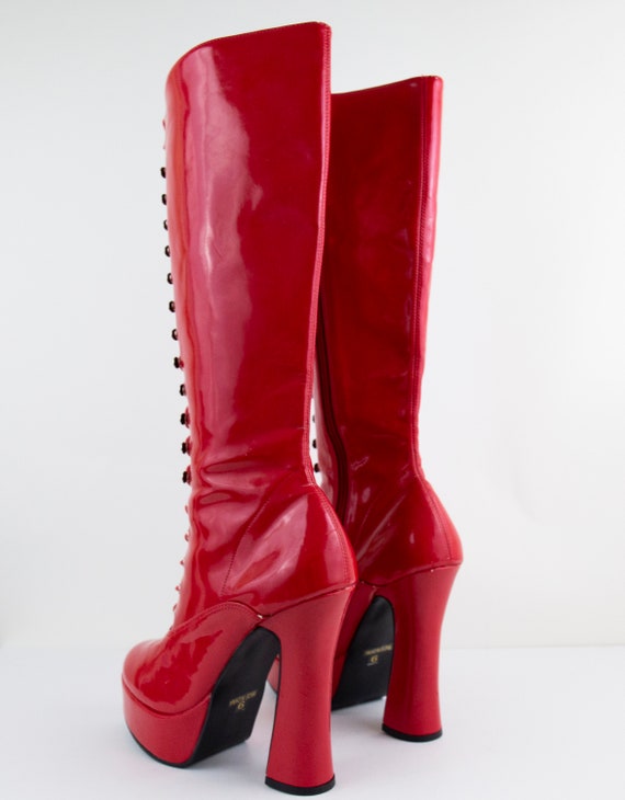 Vintage Red Patent Leather Lace Up Platform Boots siz… - Gem