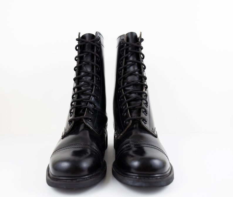 Vintage Black Leather Lace up Combat Roper Boots Size 9 US - Etsy