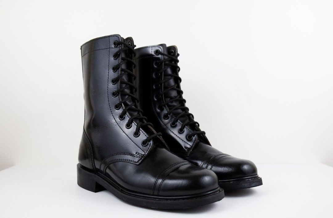 Vintage Black Leather Lace up Combat Roper Boots Size 9 US MENS or 11 ...