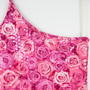 Vintage Y2K Pink Rose Sequined Graphic Asymmetrical One Shoulder Top ...