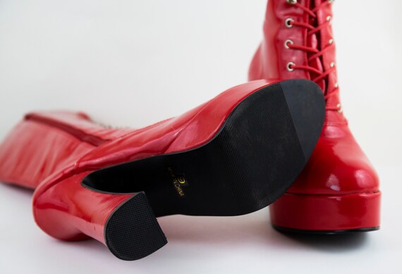 Vintage Red Patent Leather Lace Up Platform Boots siz… - Gem
