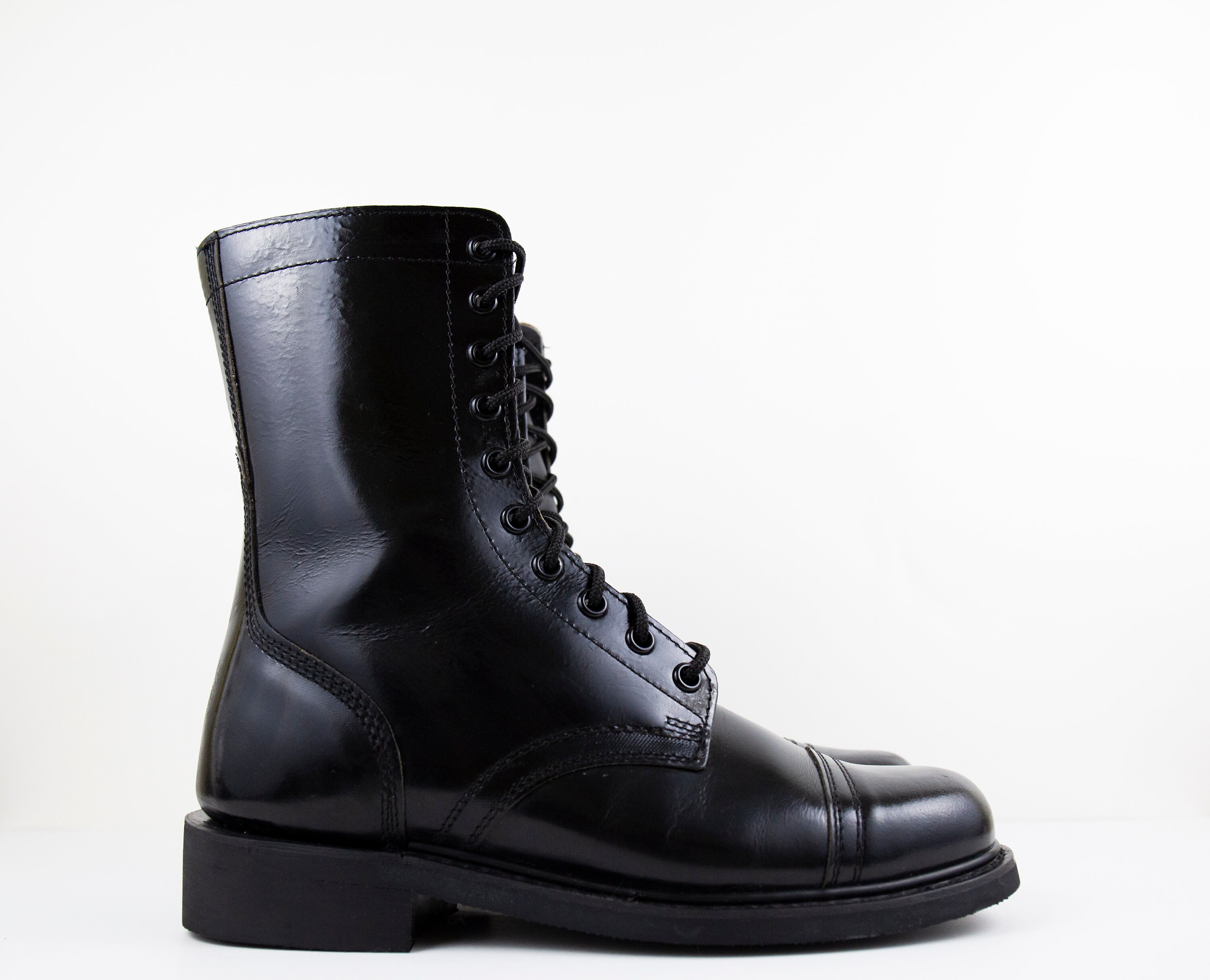 Vintage Black Leather Lace up Combat Roper Boots Size 9 US MENS or 11 ...