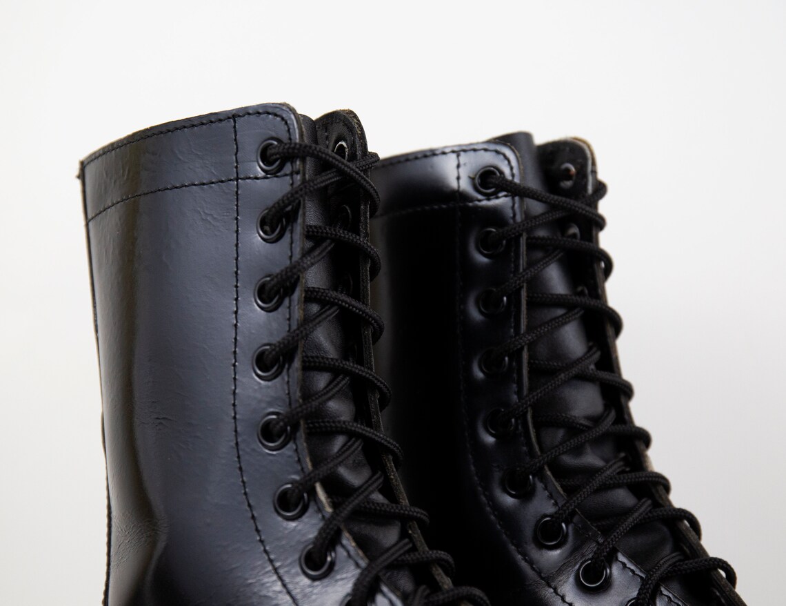 Vintage Black Leather Lace up Combat Roper Boots Size 9 US - Etsy