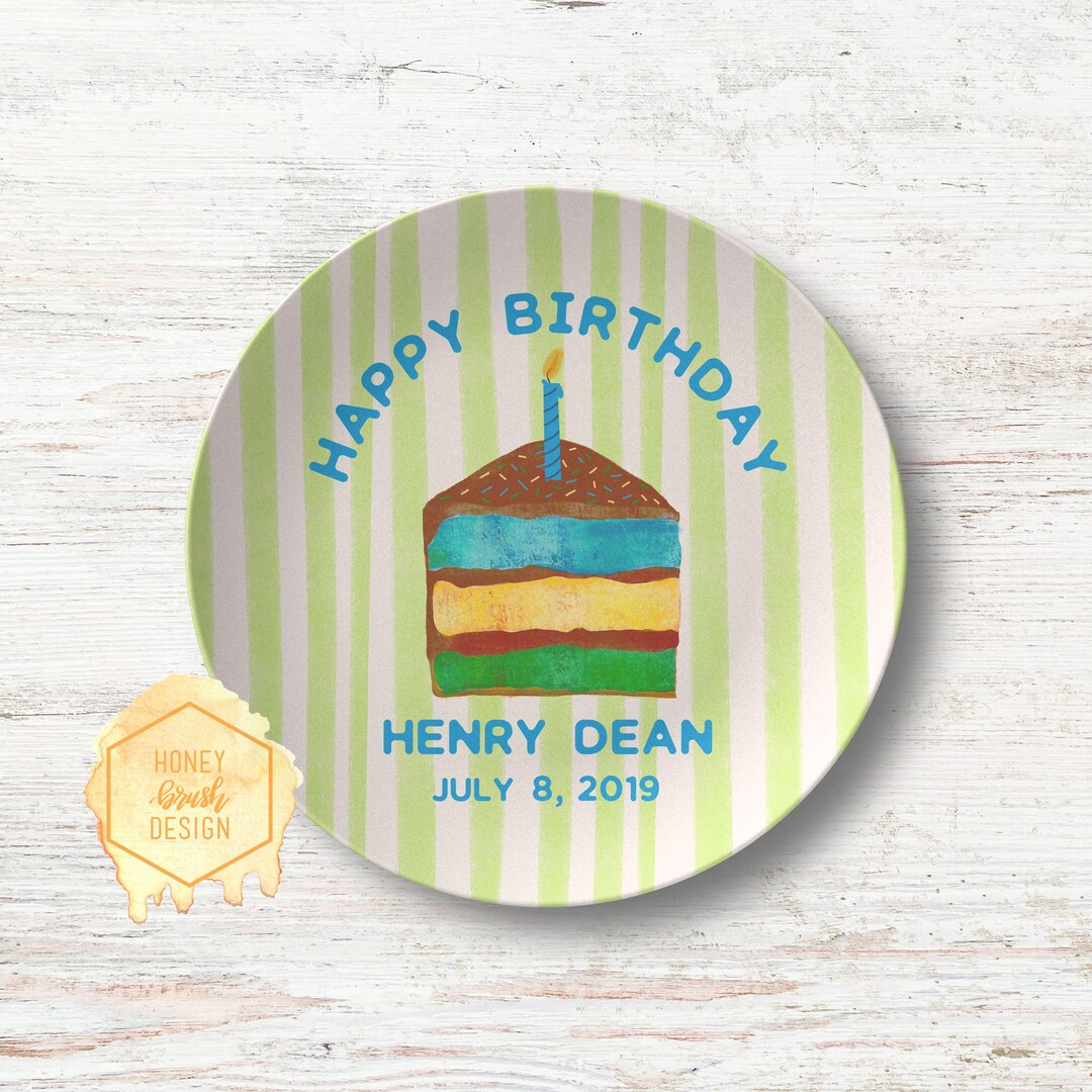 Personalized Green Cake Plate, Custom Decorated Plates, 1 2 3 Years Old ...