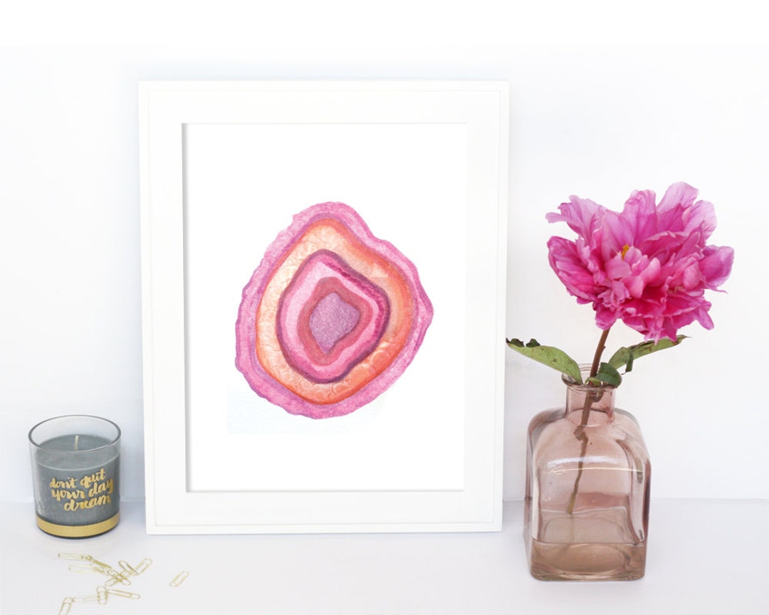 Pink Watercolor Geode Print, Printable Wall Art, Downloadable Prints ...