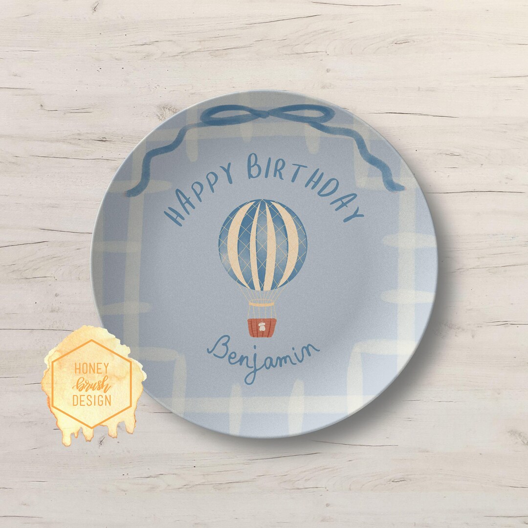 Personalized Hot Air Balloon Plate: Blue Polymer Party Decor - Etsy