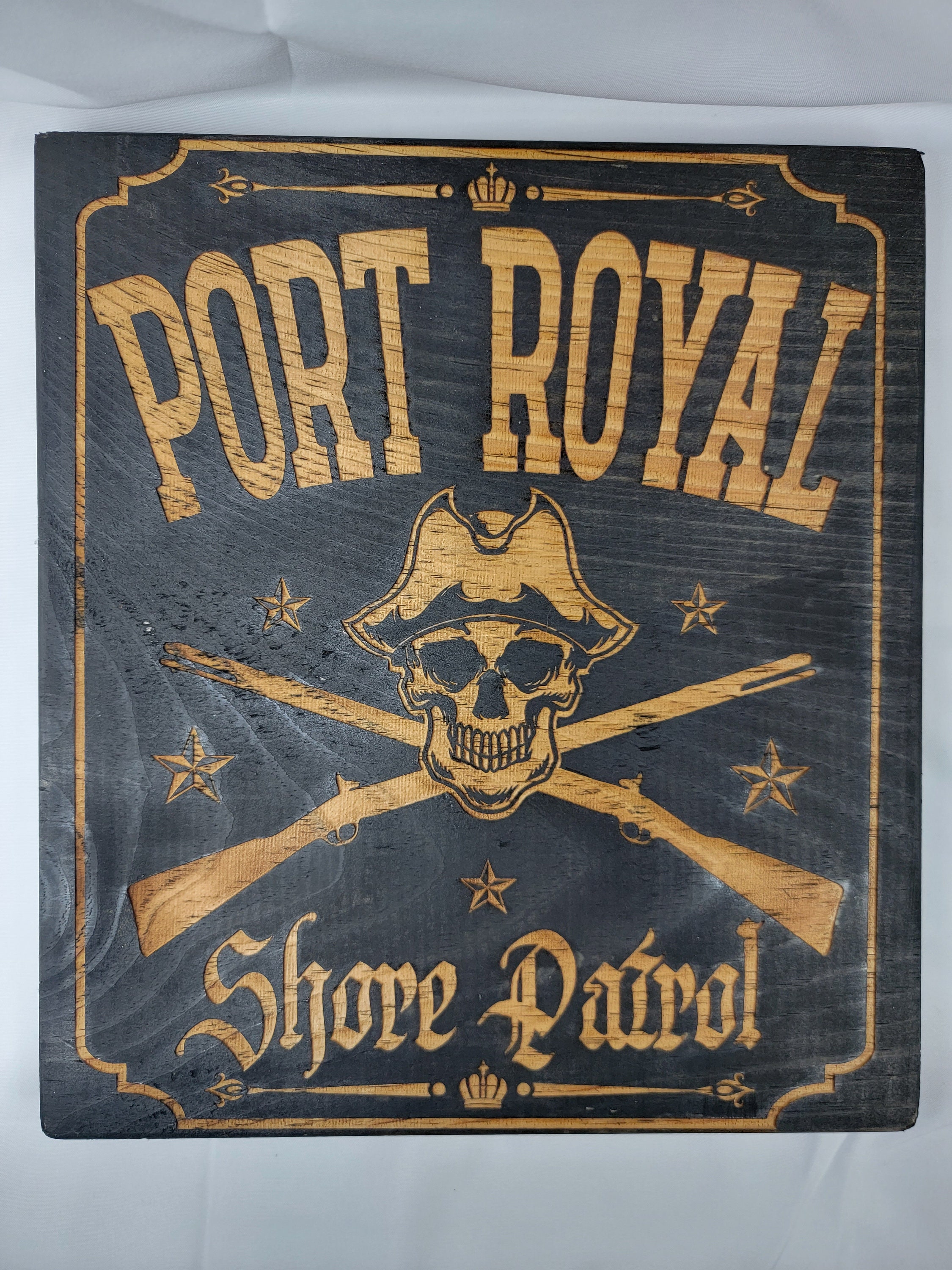 PORT ROYAL Shore PATROL Black Stained Solid Wood Wall & Shelf Decor ...