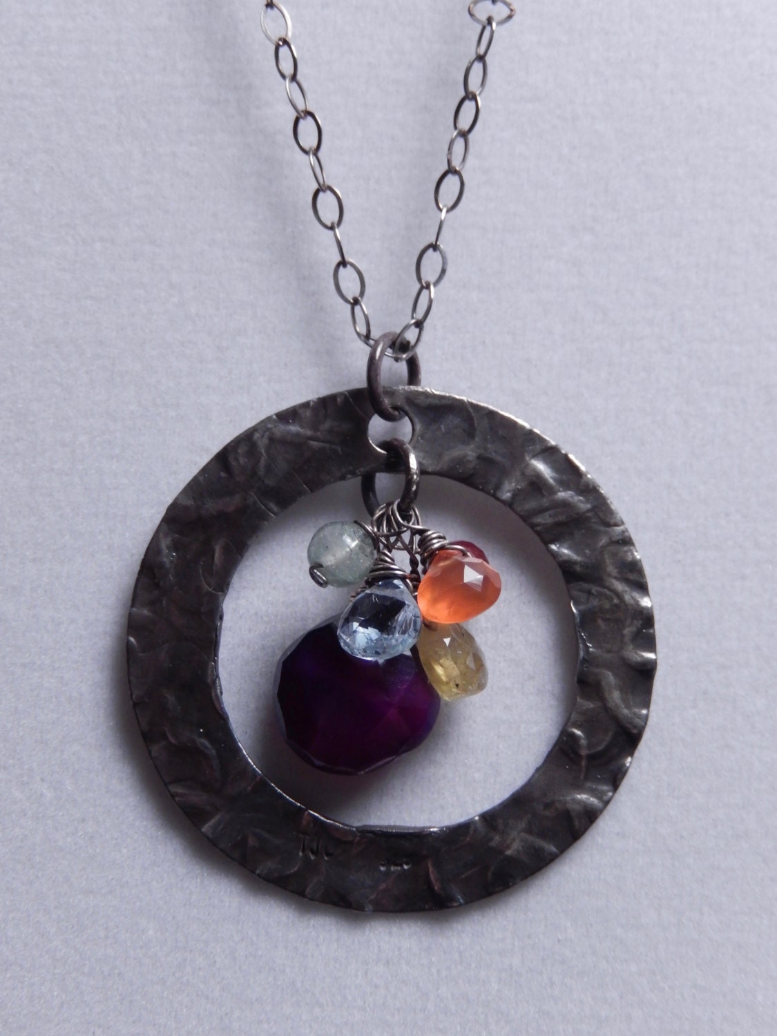 Sterling Silver Circle and Gemstone Cluster Necklace - Etsy