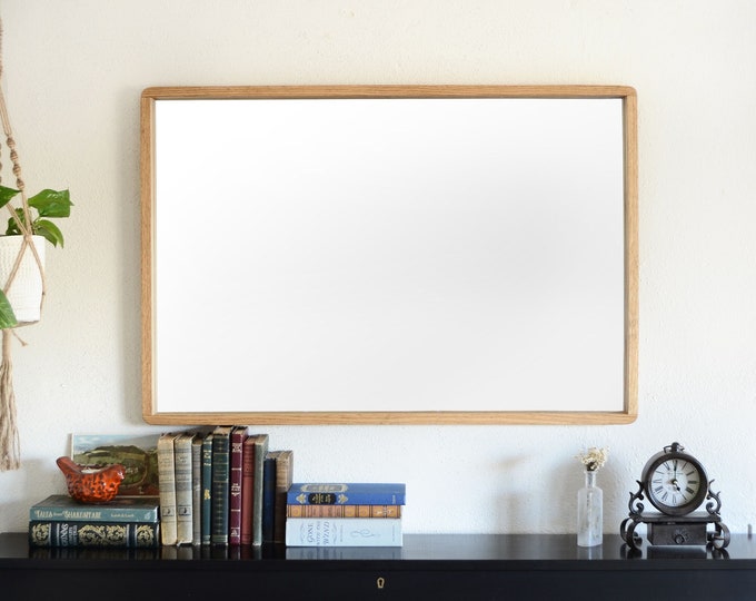 Modern Oak Mirror Rounded Corners Mirror Deep Wooden Mirror Wall Mirror ...