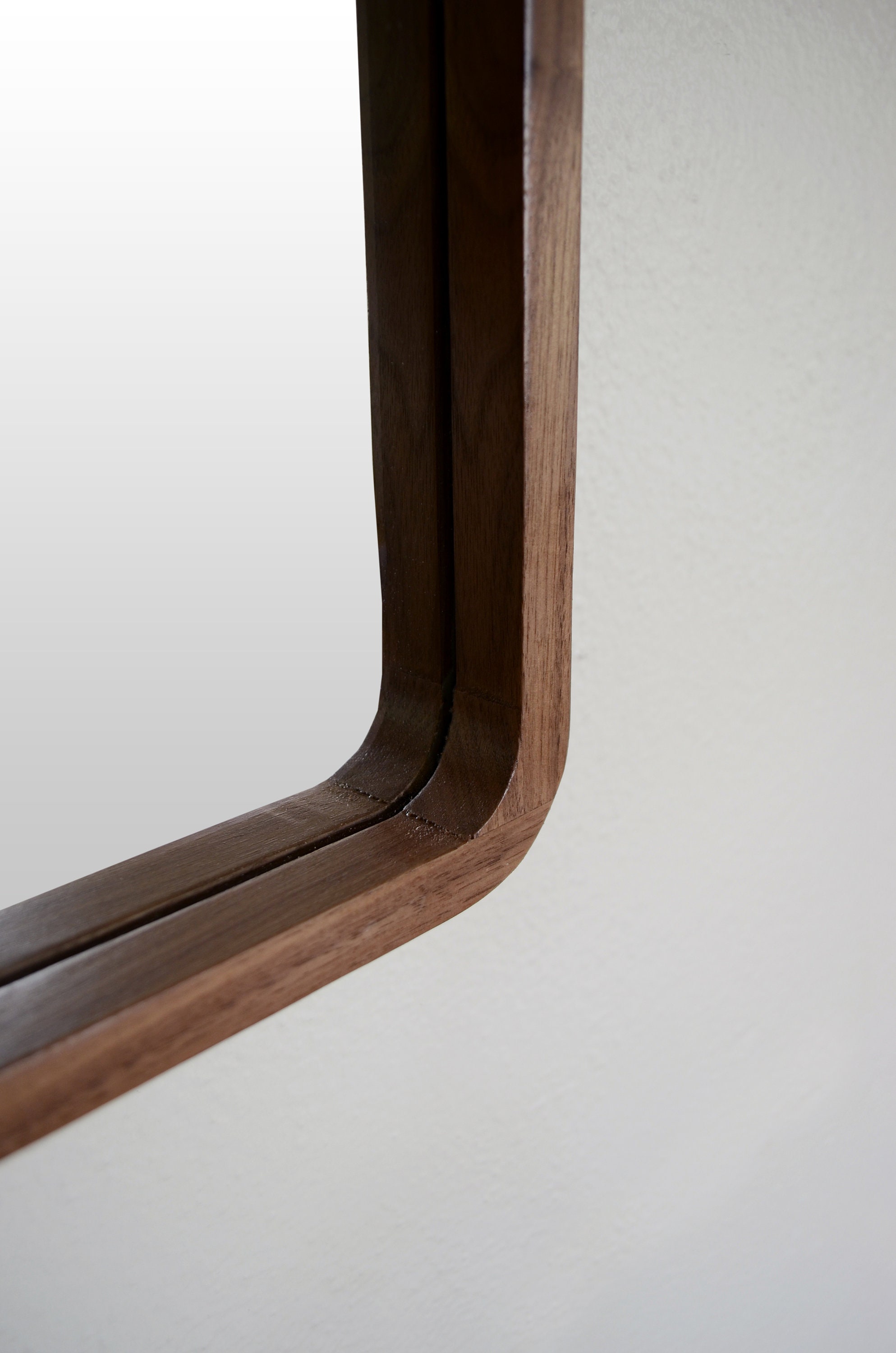 Modern Walnut Mirror - Rounded Corners Mirror - Deep Wooden Mirror ...