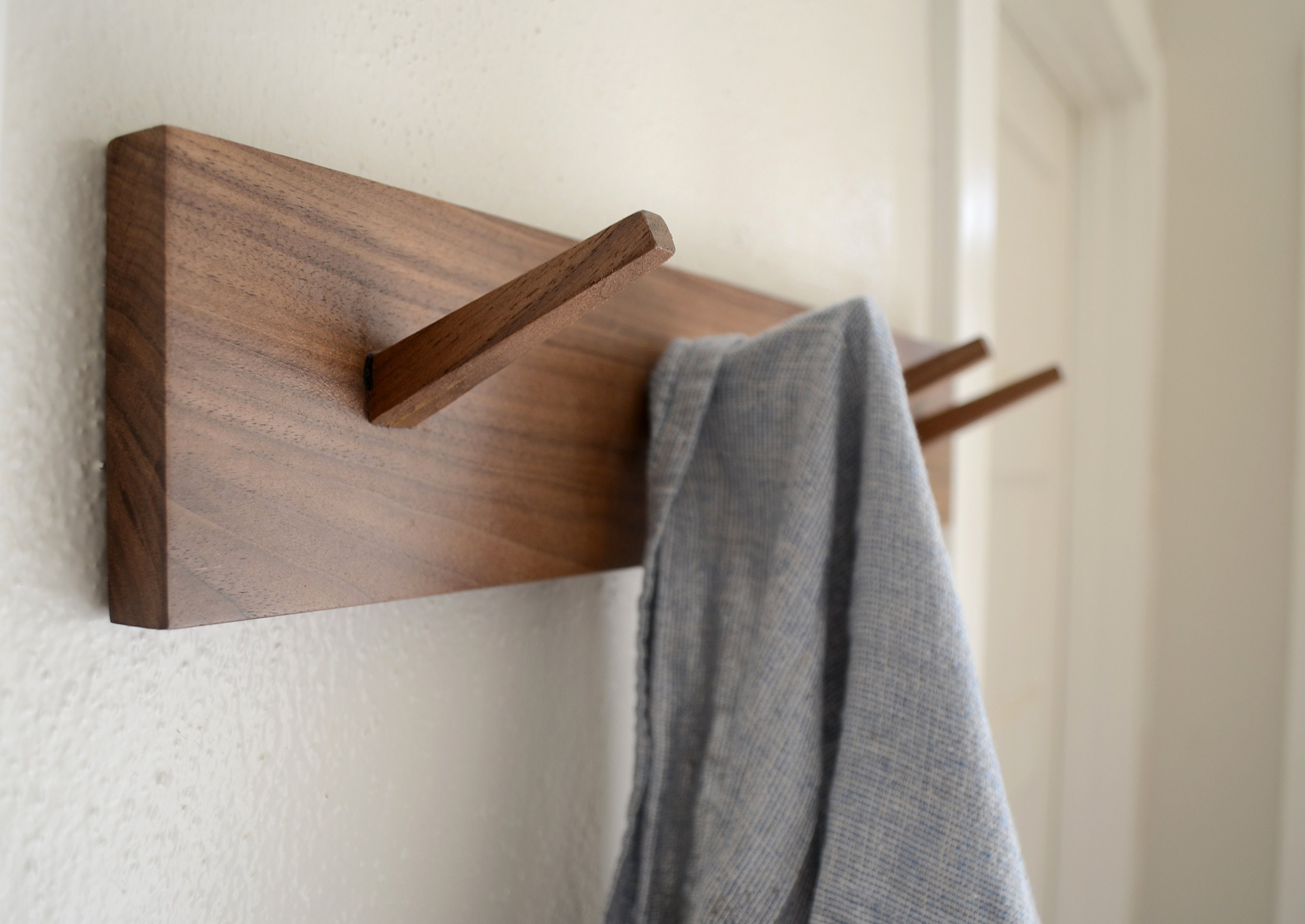 Walnut Coat Hook Rack Modern Coat Rack Coat Hooks Wall - Etsy