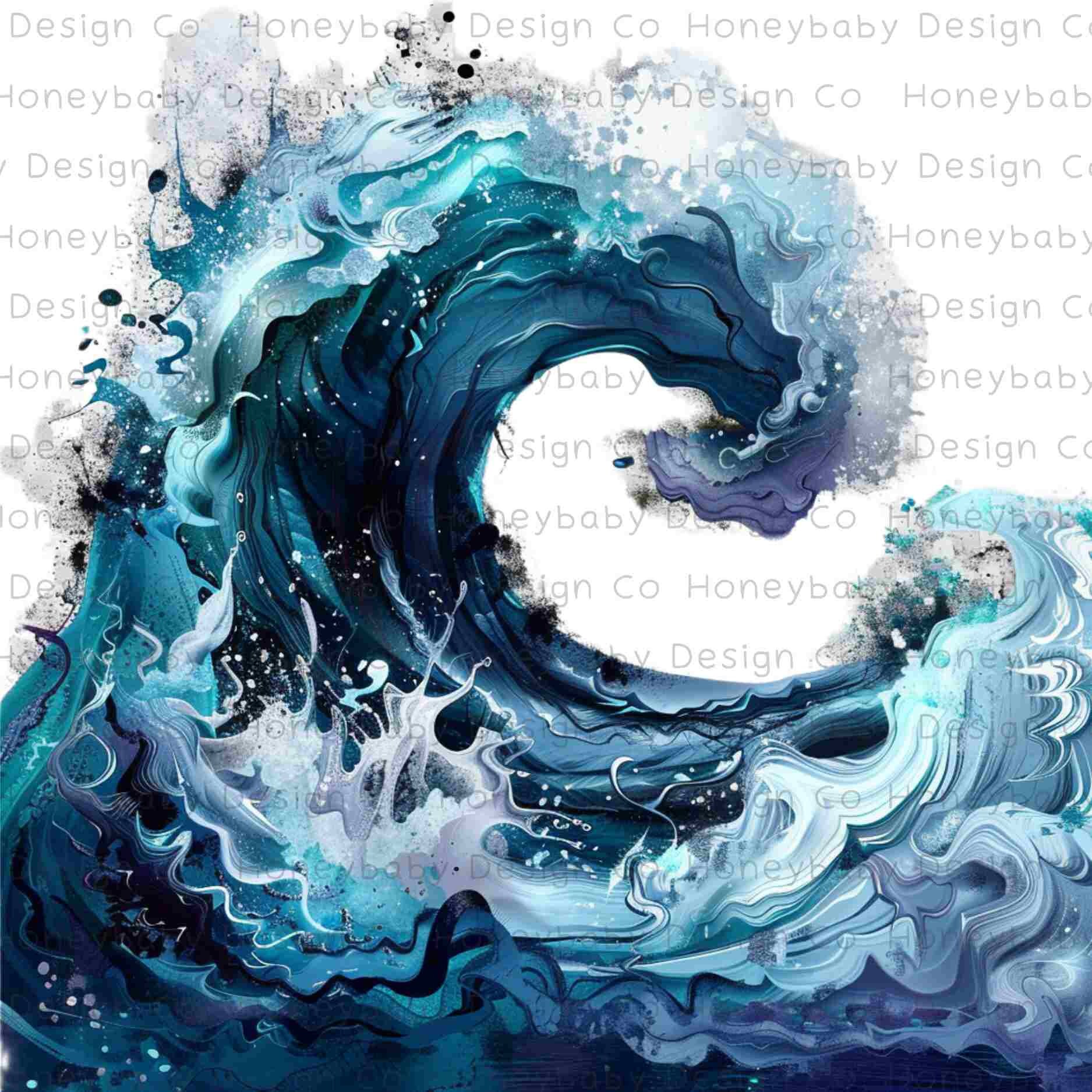 Realistic Wave PNG Series 16 Alcohol Ink Style Designs on Transparent ...