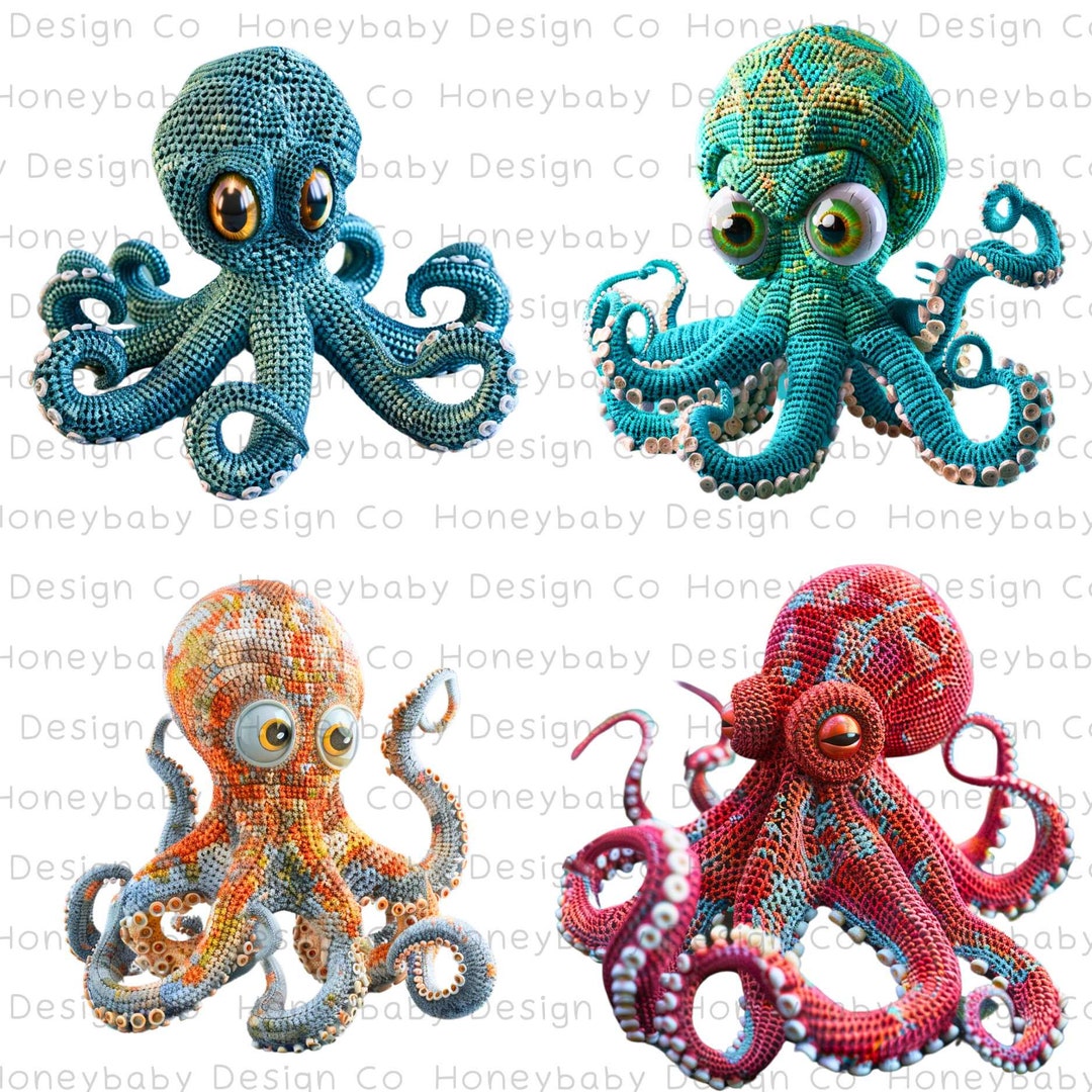 Hyperrealistic Crochet Octopi PNG Set - 12 Photorealistic Designs ...